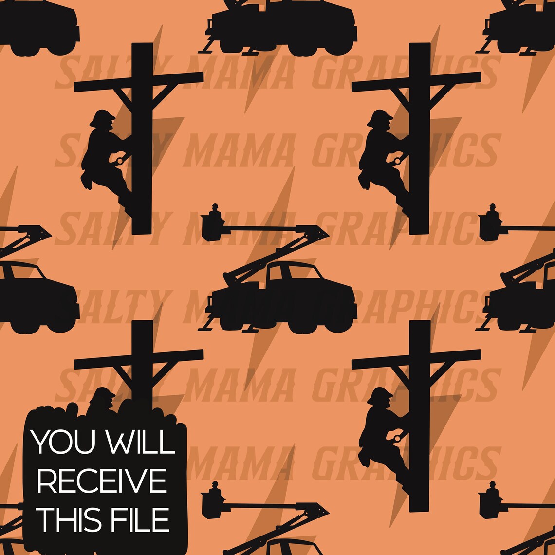 Lineman Climbing and Bucket Truck Seamless Pattern | Lightning Bolt ...