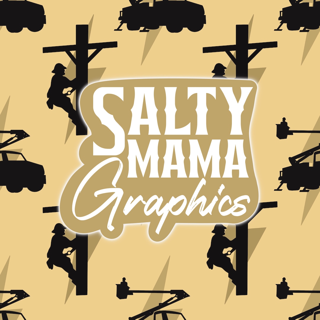 Lineman Climbing and Bucket Truck Seamless Pattern Lightning Bolt ...