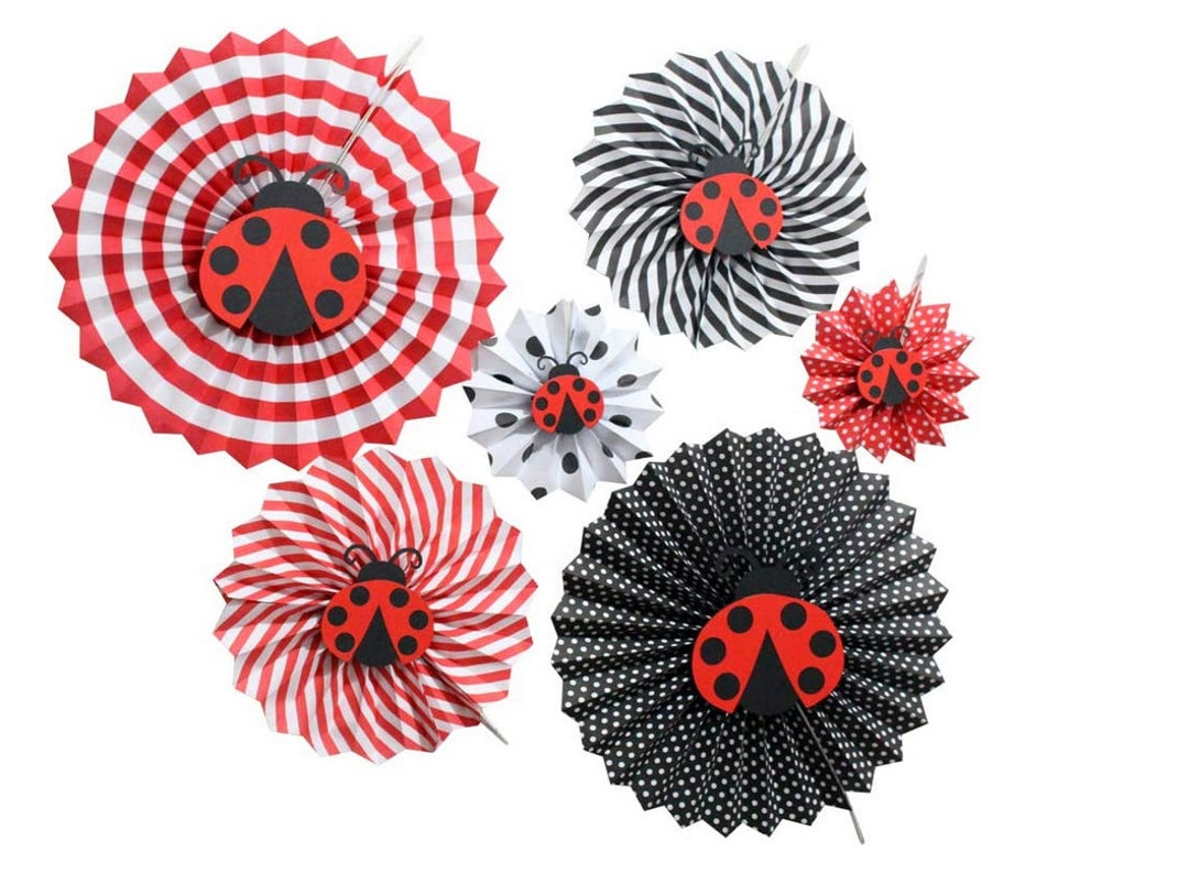 6PCS Red Black Ladybug Tissue Paper Fans for Ladybug Themed Party Decor ...