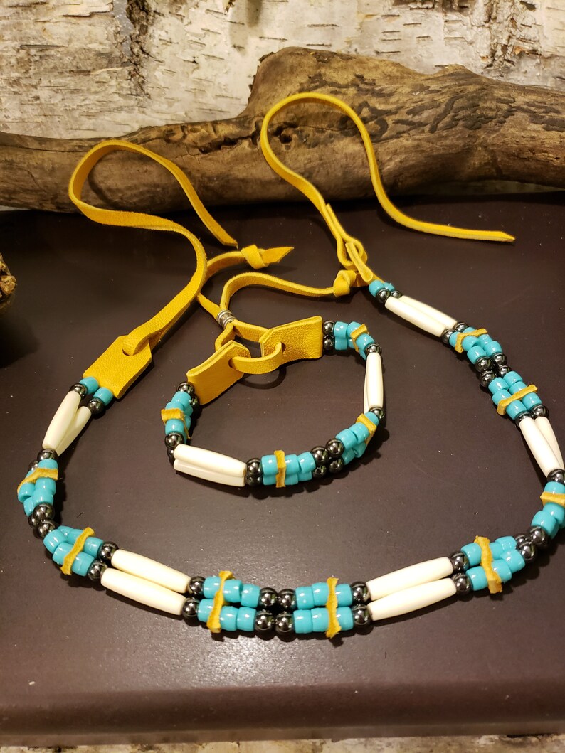 Set! White Bone Bead Choker and Bracelet - Etsy