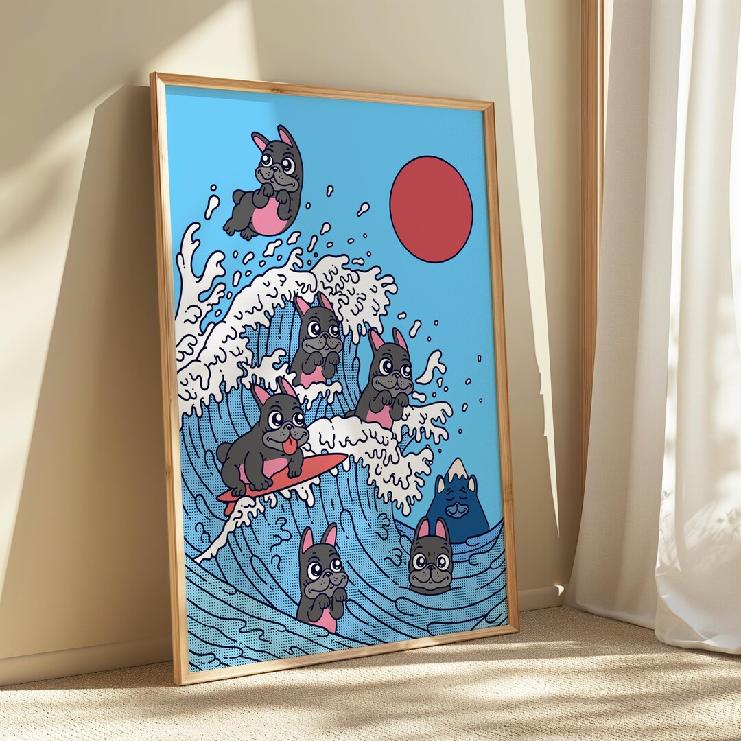 The Great Wave of French Bulldog Print - Lilac French Bulldog ...
