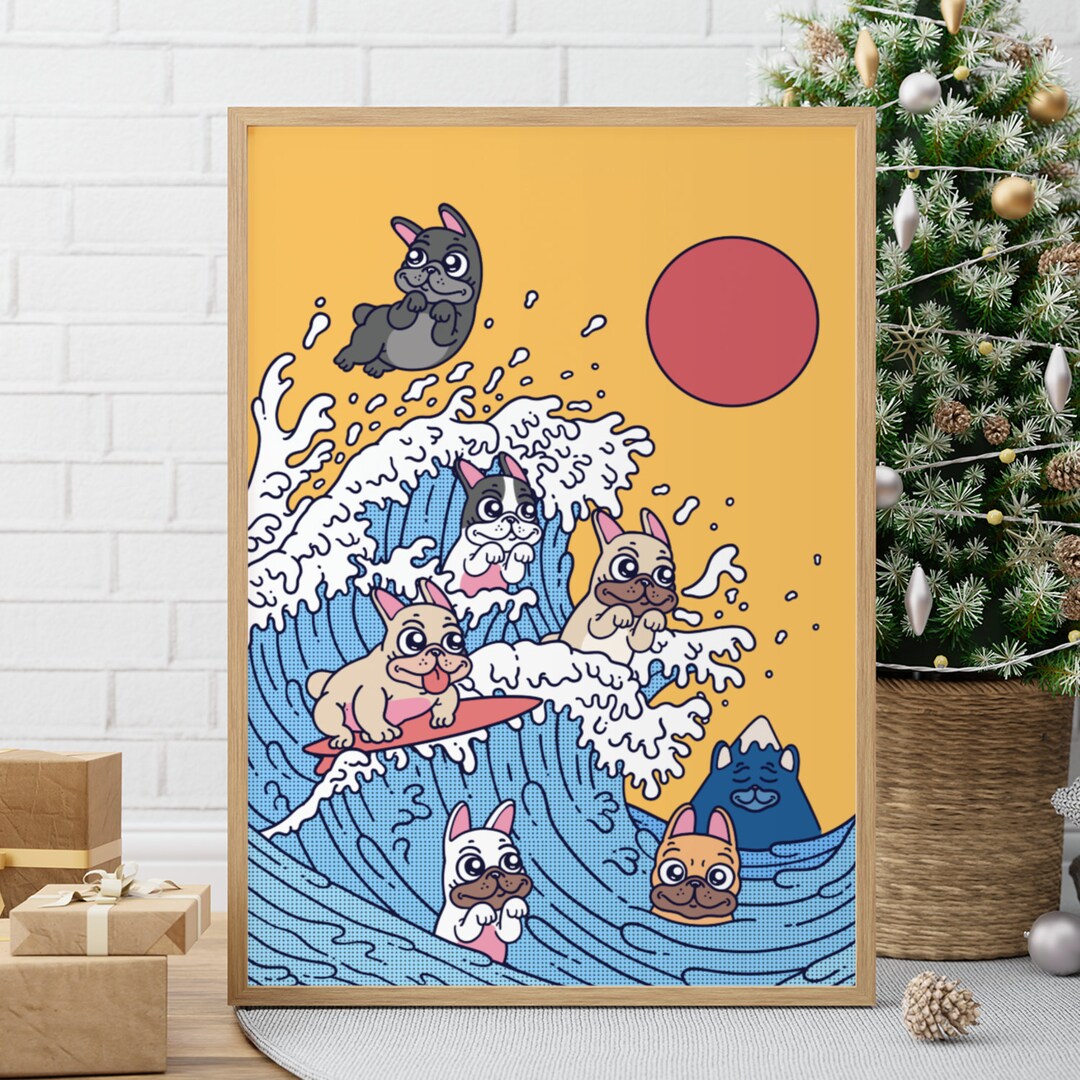 The Great Wave of French Bulldog Print - Bathroom Wall Art - French ...