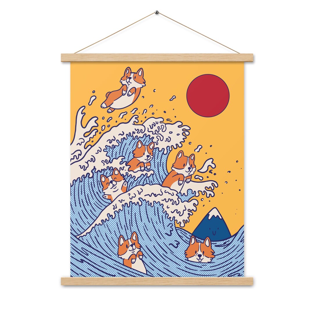 The Great Wave of Corgis Hanging Poster - Gift for Welsh Corgis Lovers ...