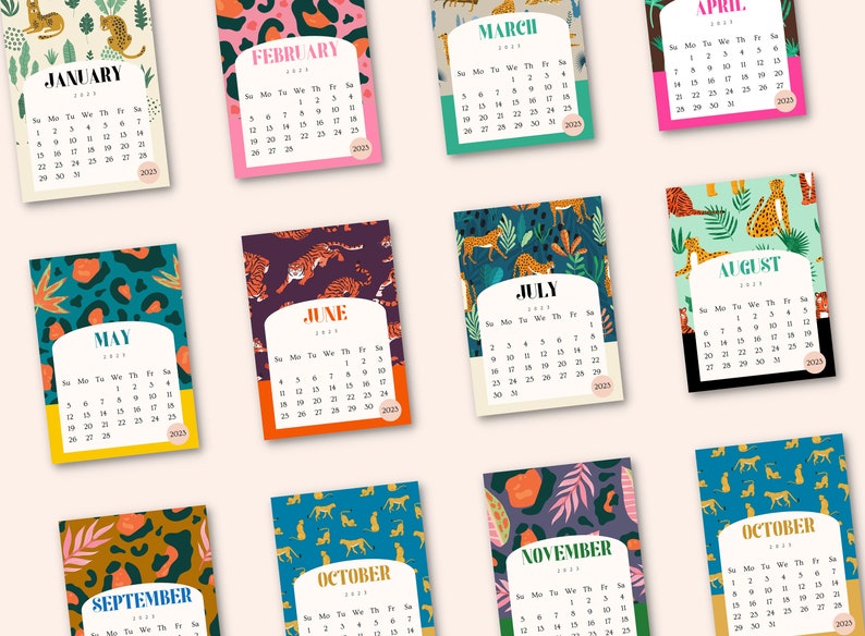 Calendar 2023 Cheetah Tiger, 2023 Desk Calendar, 12 Months Calendar ...