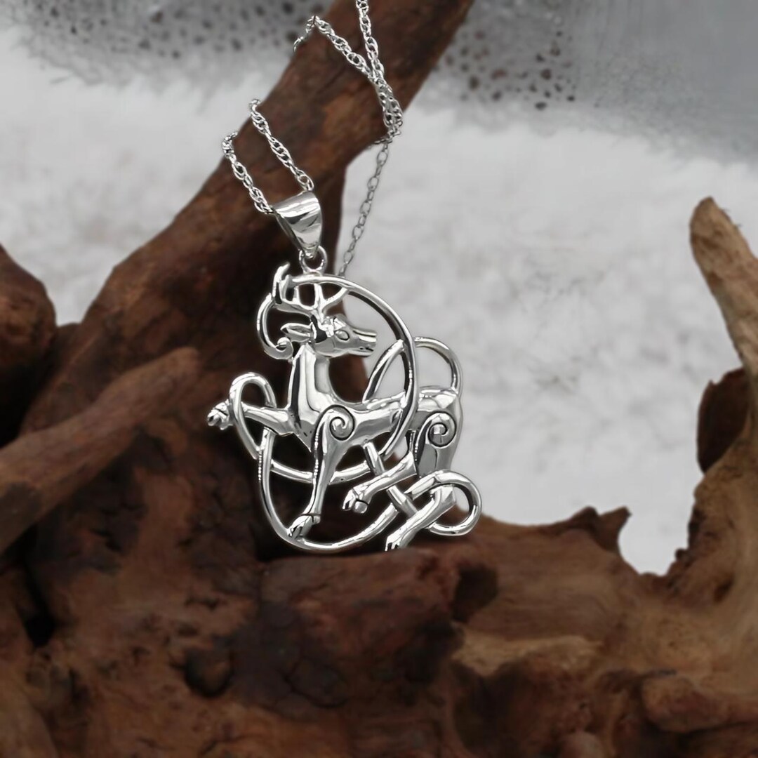 Celtic Stag Necklace, Deer Pendant, Sterling Silver Pagan Stag Pendant ...