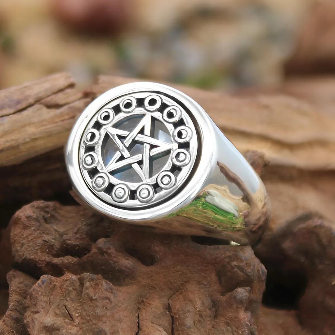 Rainbow Moonstone Pentacle Flip Ring With Large Stone Sizes 4-15 - Etsy