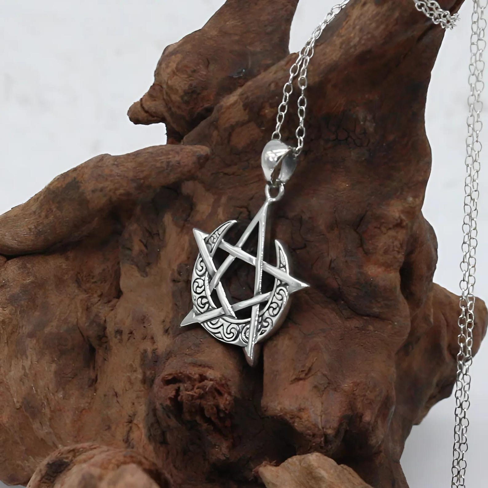 Sterling Silver Celtic Moon Pentagram Necklace - Wiccan Pentacle ...