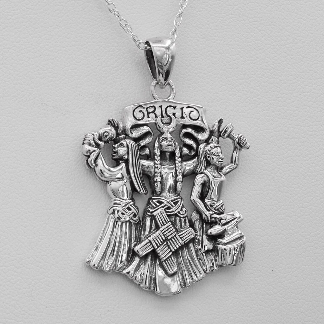 Goddess Brigid Pendant Necklace - .925 Sterling Silver Wiccan Brigit ...