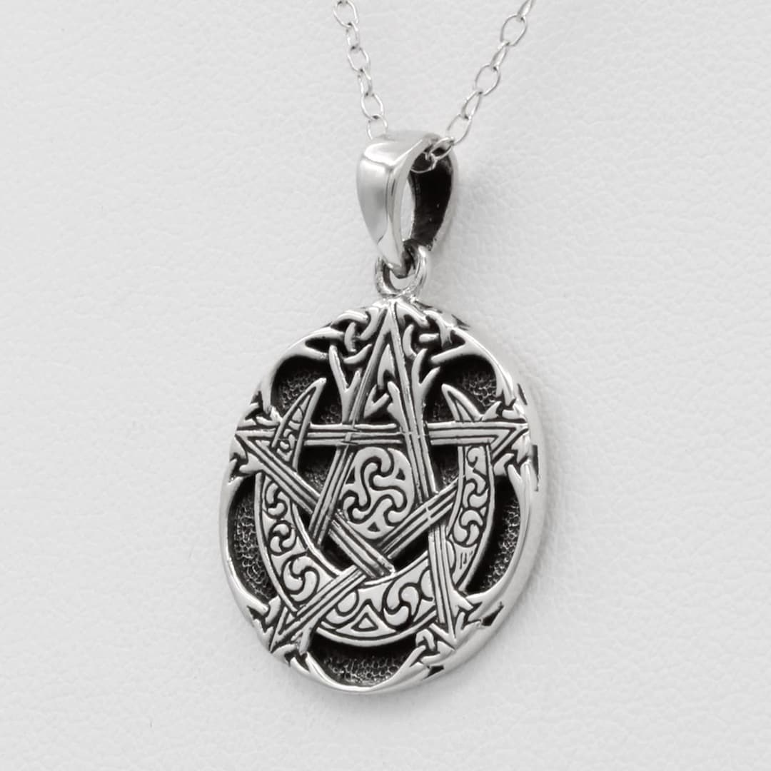 Celtic Pentacle Necklace - .925 Sterling Silver Crescent Moon Pentagram ...