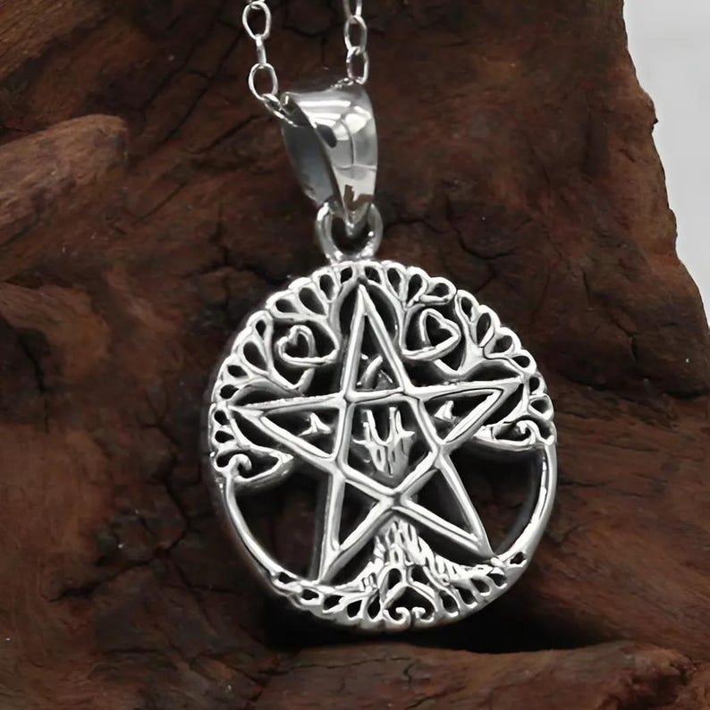 Pagan Pentagram Necklace - .925 Sterling Silver Small Tree of Life ...