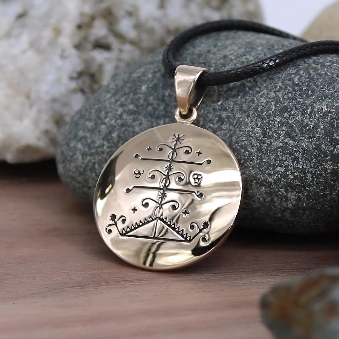 Ogou Feray Necklace - Bronze Ogun Voodoo Veve Symbol Pendant - Vodou ...