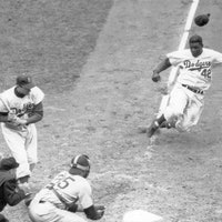 Jackie Robinson Stealing Home Photo: Brooklyn Dodgers Baseball Poster ...