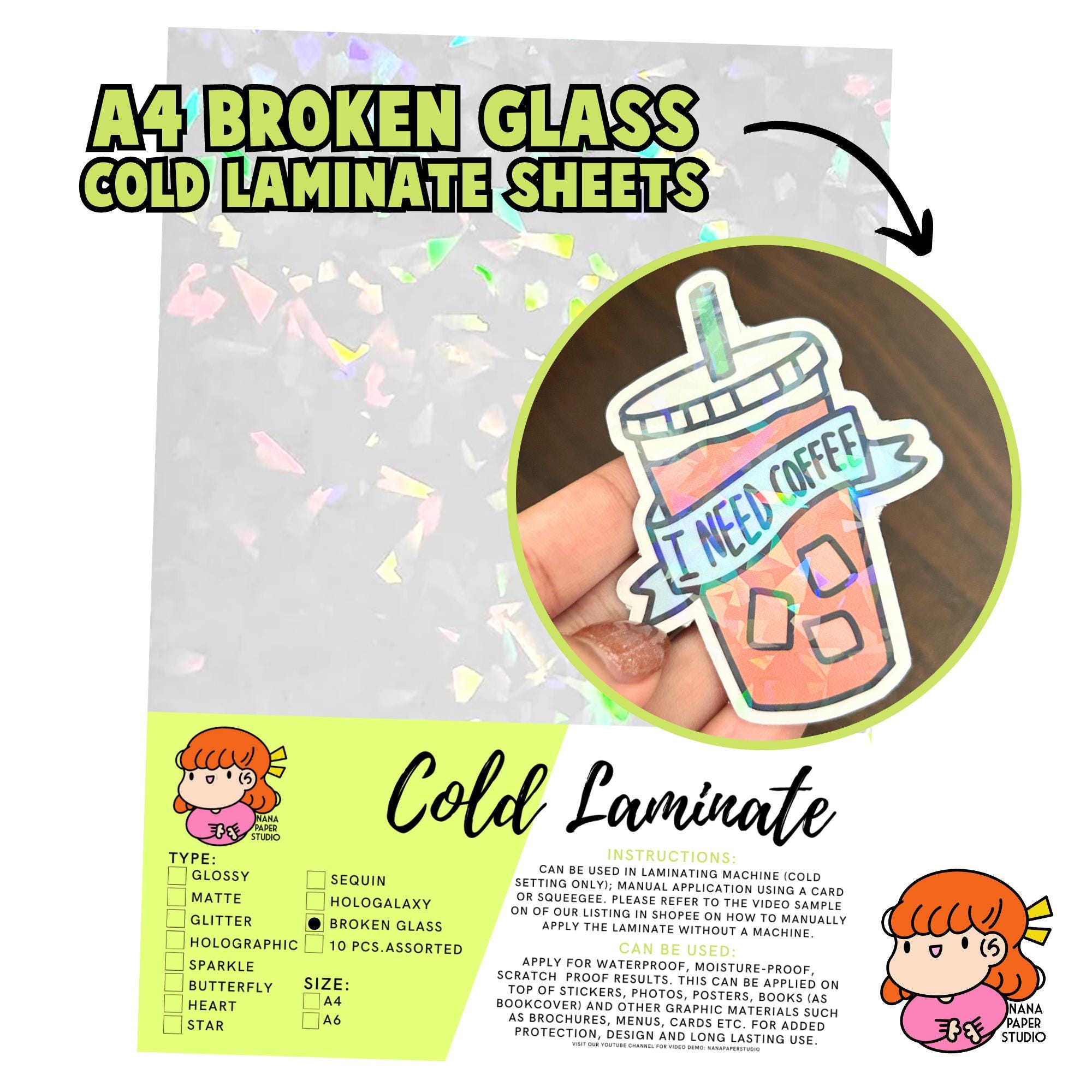 Broken Glass Cold Laminate Sheets A4 Self Adhesive Protective Overlay ...