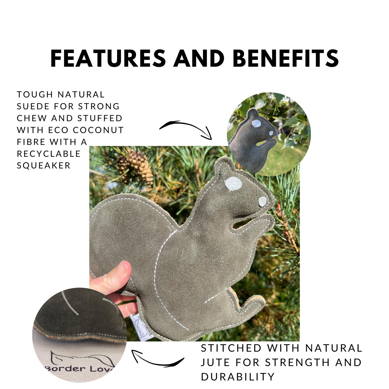 Handmade Suede OLIVE the Squirrel DOG TOY | Squeaky Green Suede, Jute ...
