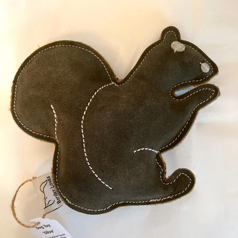 Handmade Suede OLIVE the Squirrel DOG TOY | Squeaky Green Suede, Jute ...