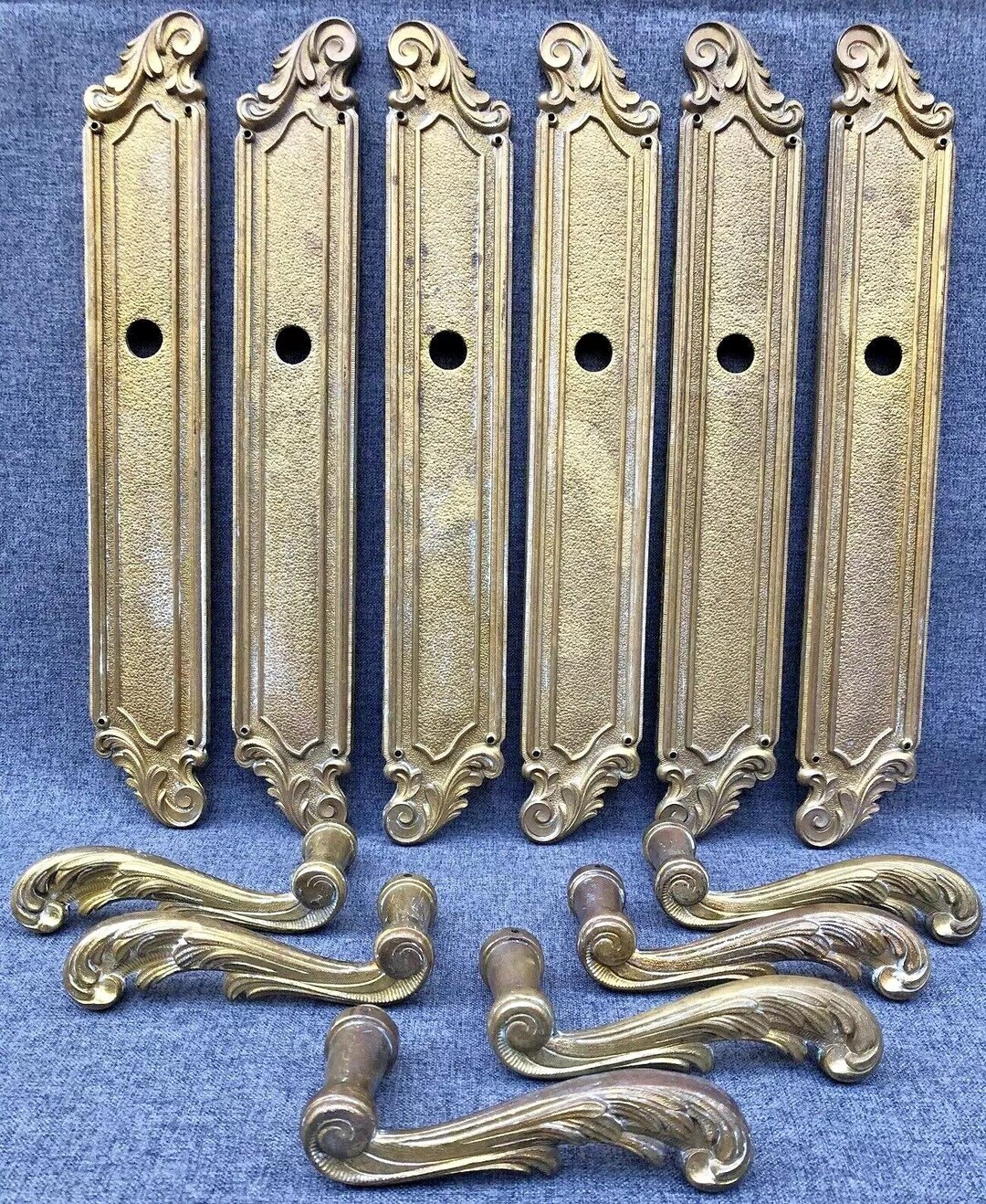 3 Large Antique French Door Handles Knobs Sets Early 1900's Gilded ...