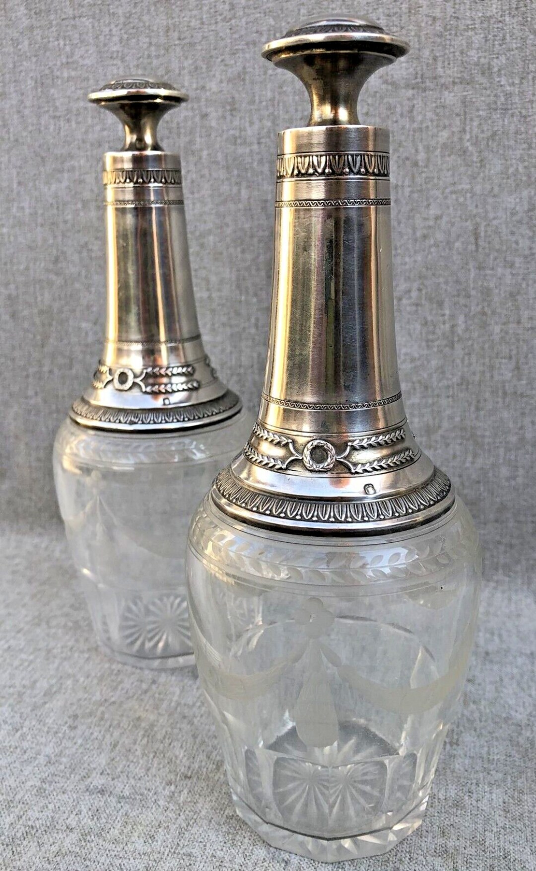 Antique Pair of French Silver and Crystal Carafes 1900's - Etsy