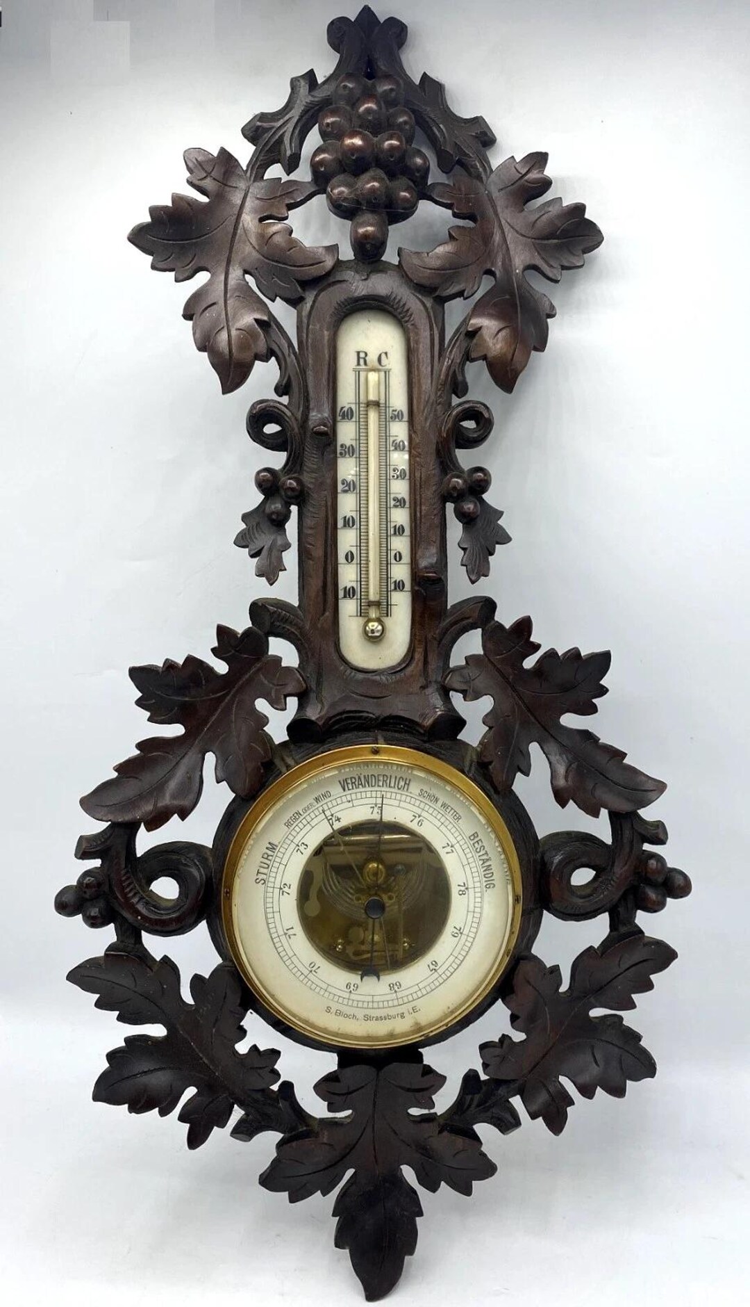 Antique German Barometer and Thermometer 19th Century Black Forest ...