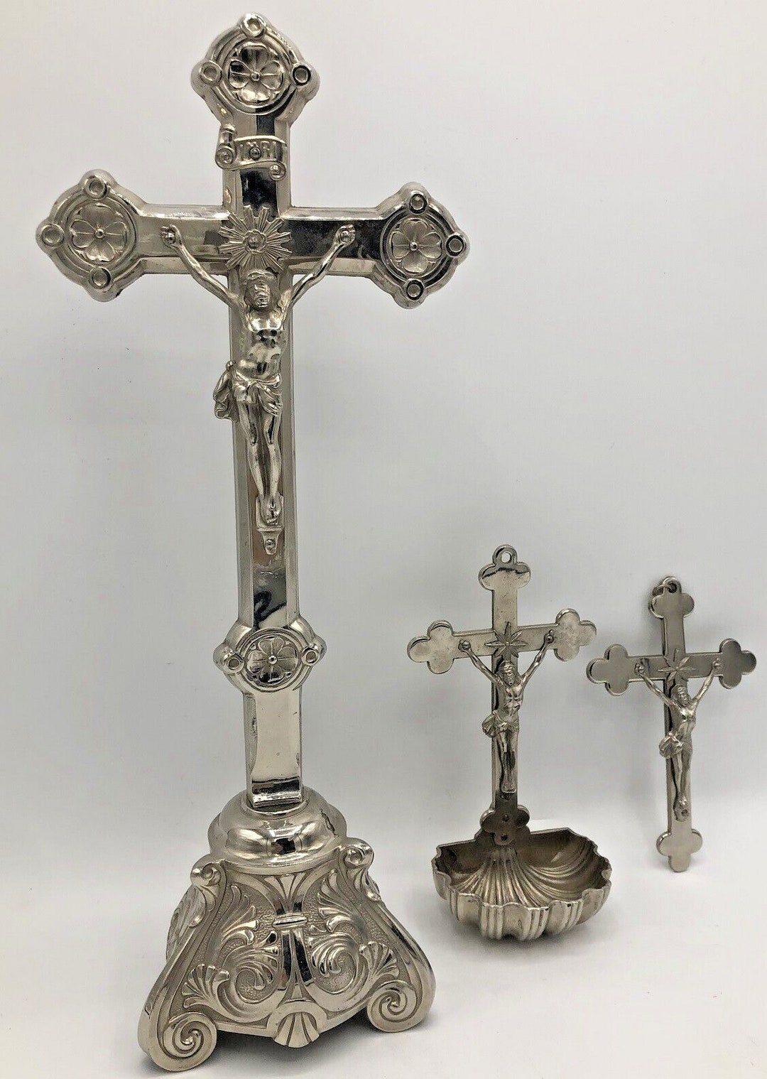 Antique French Religious Set 1930-40's Metal Crucifix Cross Stoup - Etsy