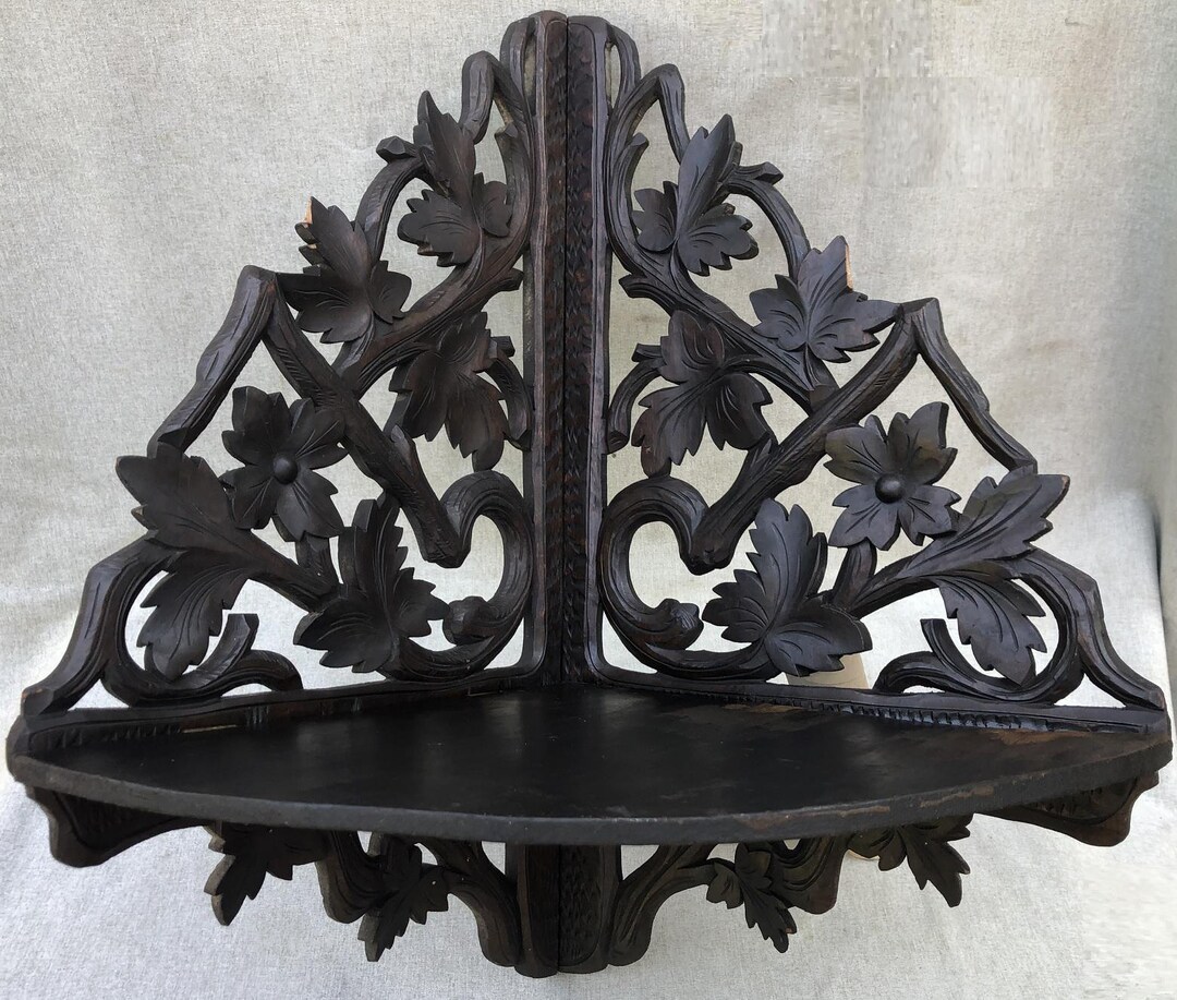 Large Antique German Black Forest Angle Shelf Early 1900's Woodwork ...