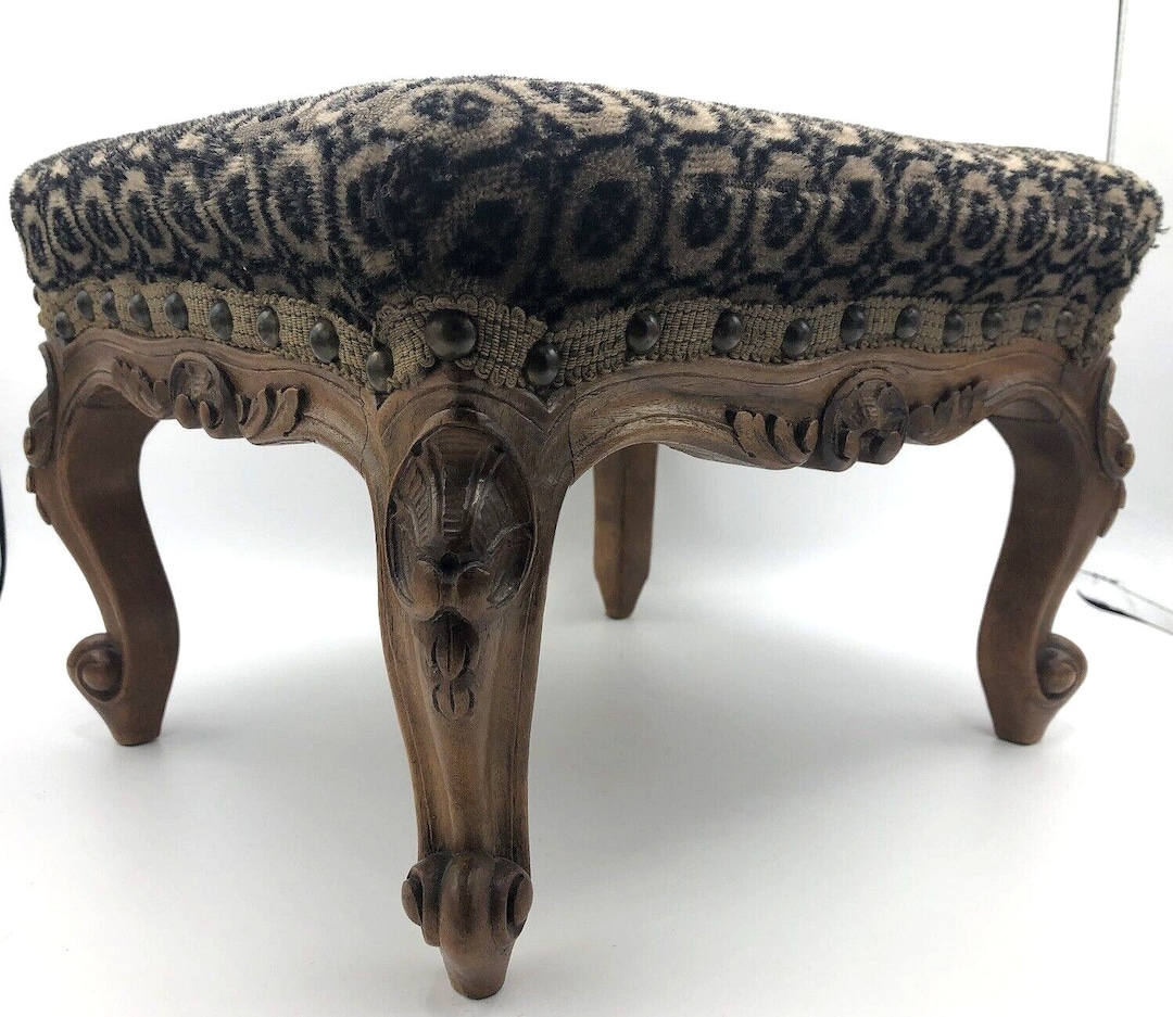 Antique French Louis XV Style Foot Rest 19th Century Fabric Woodwork ...