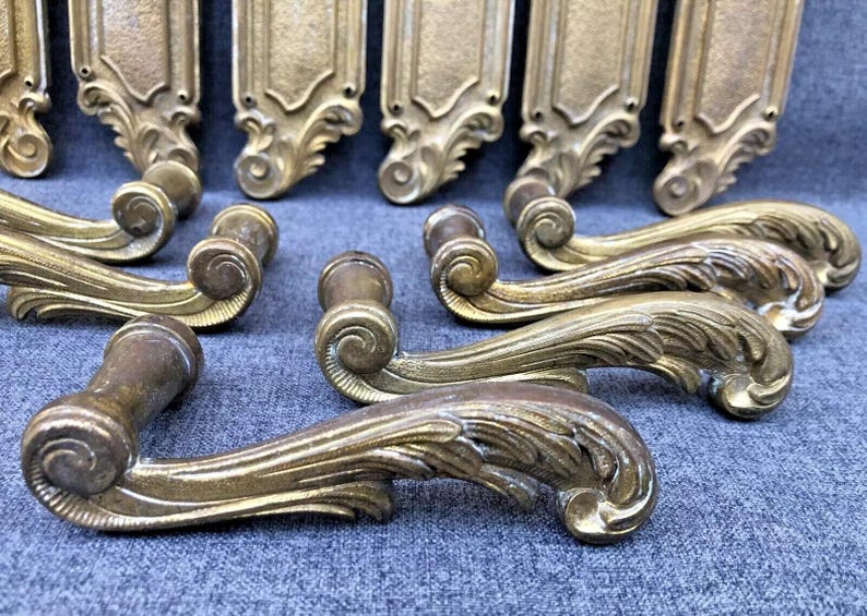 3 Large Antique French Door Handles Knobs Sets Early 1900's Gilded ...