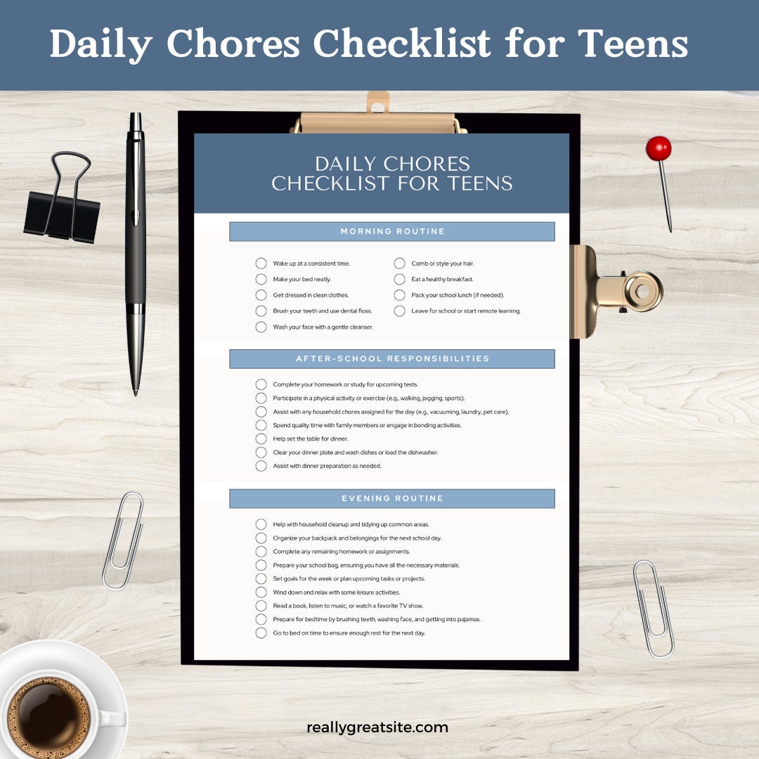 Teen Chores Checklist Instant Download, Teenager Organization, Teens ...