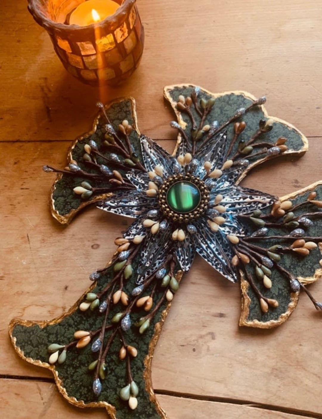 Jeweled Cross, Christmas Cross, Religious Gift, Handmade Mixed Media ...