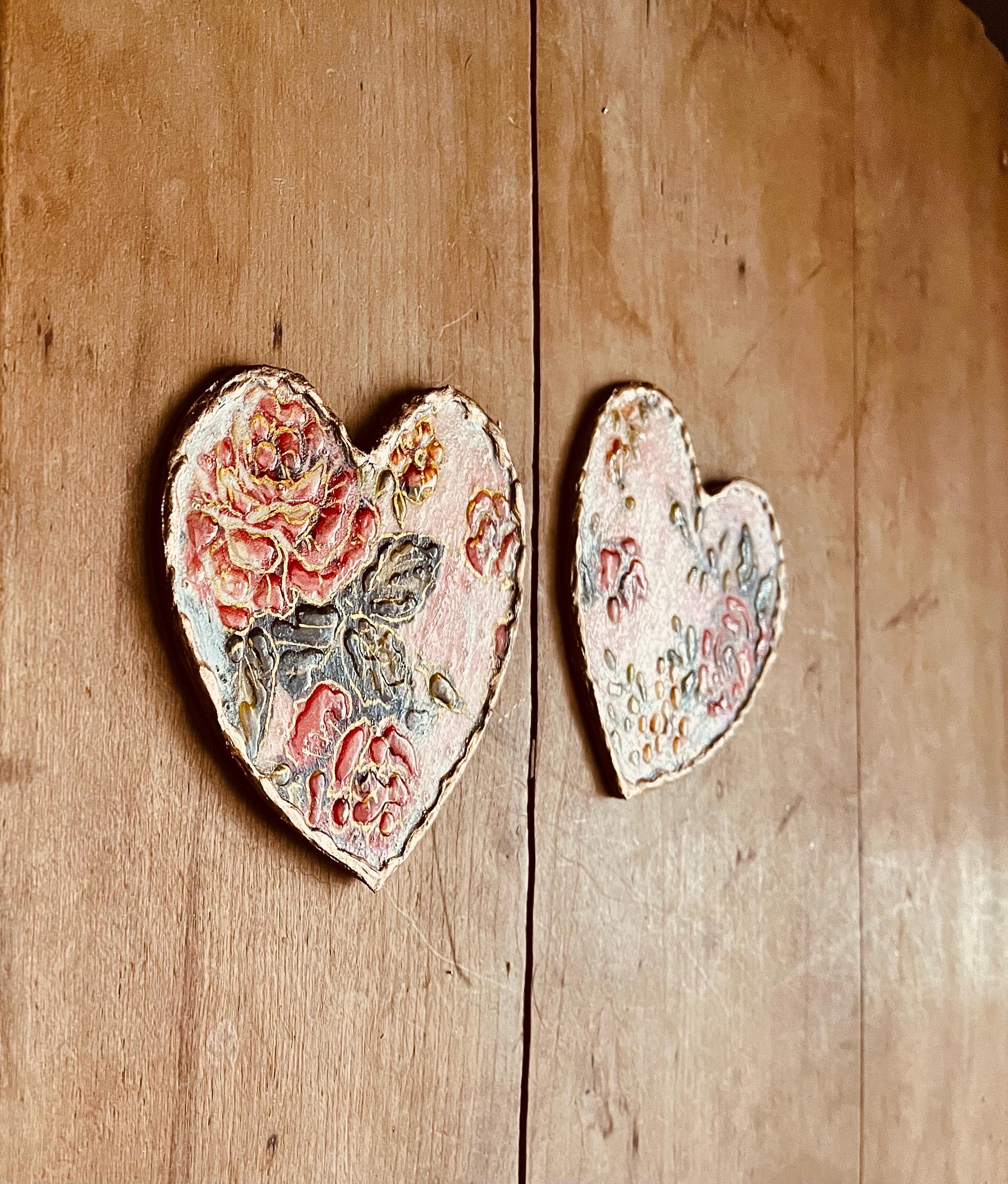 Hearts: Rose Decoupaged Heart Art Choose Which One Left or Right - Etsy