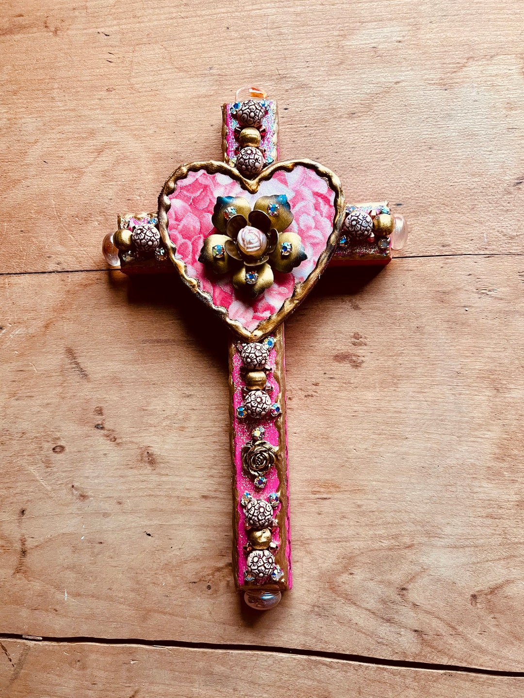 Pink Cross, Floral Cross, Cross Collection, Ooak Cross - Etsy