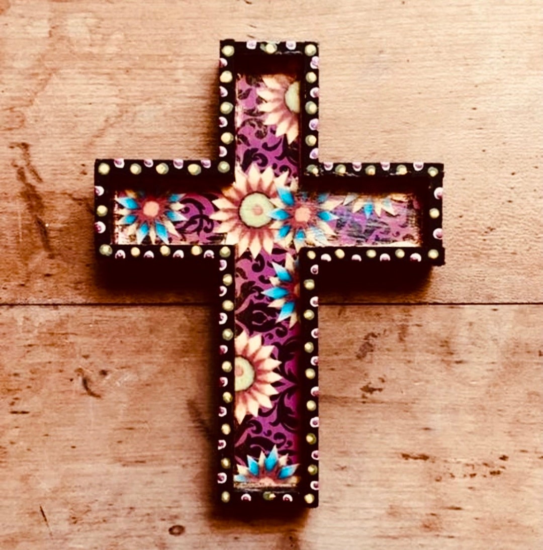 CLEARANCE Cross, Sunflowers, Sunbursts, Folk Art, Wall Cross, Christian ...