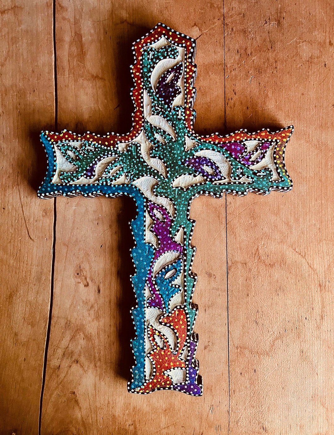 Hand Painted Wood Cross, Repurposed Wall Decor (9x12.5) - Etsy