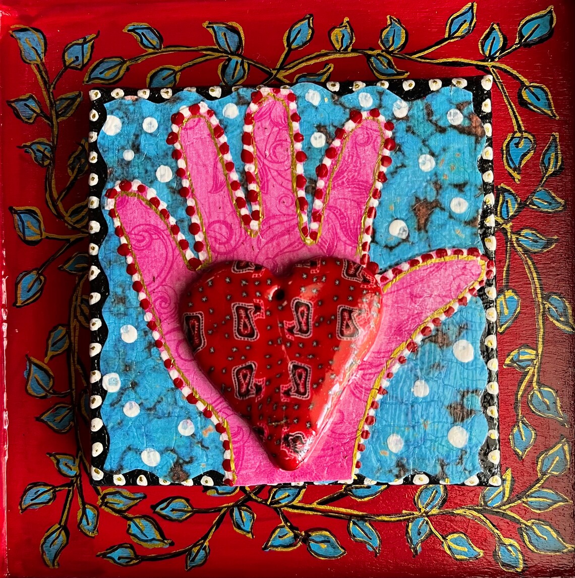 Hand-painted Heart in Hand Folk Art - Framed Recycled Media - Etsy