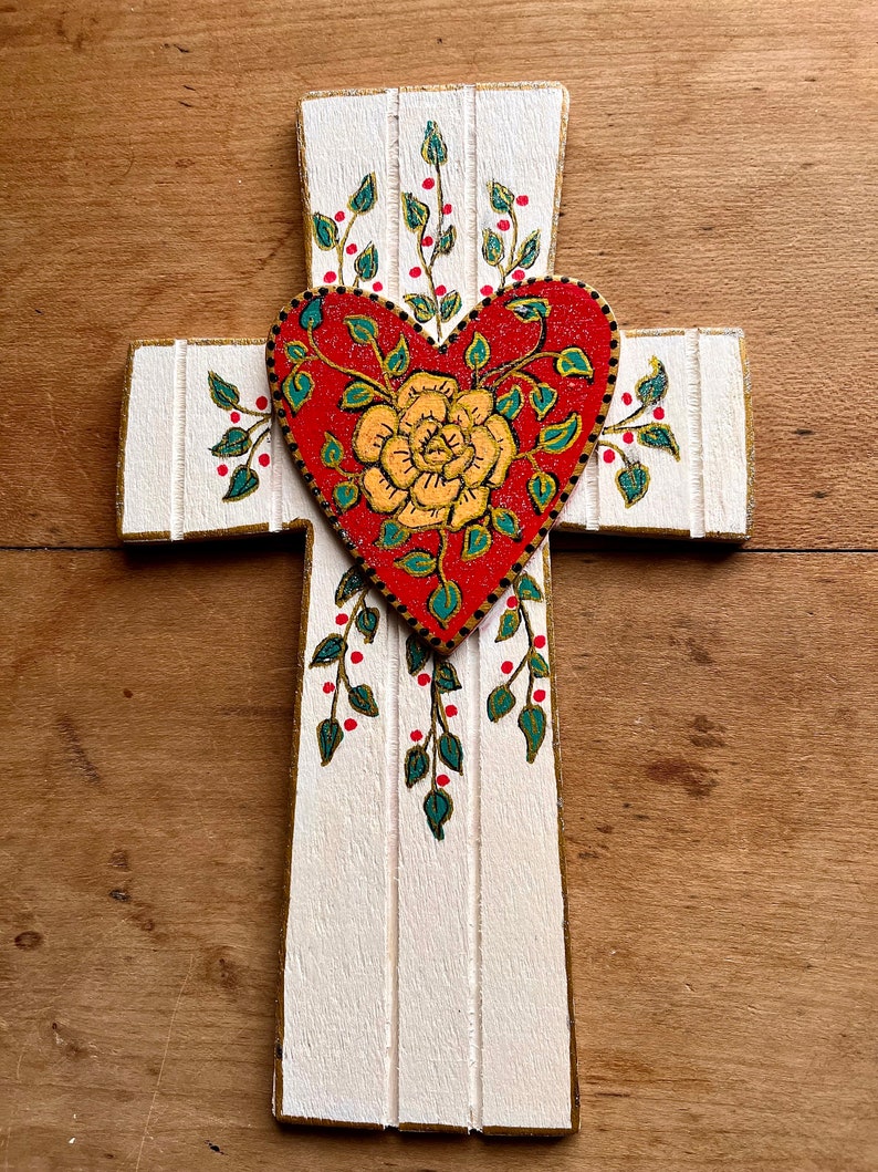One of a Kind Cross, Hand Painted Wood Cross, Folk Art Cross, Painted ...