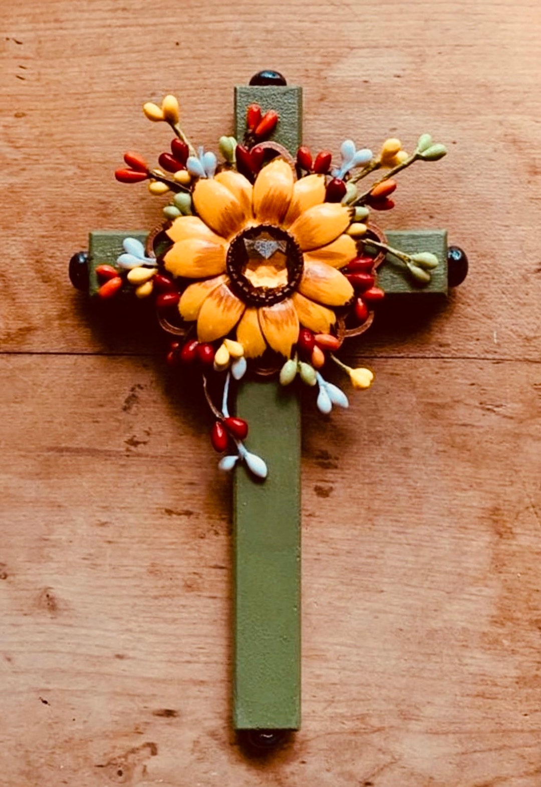 Sunflower Cross, Wall Decor Crosses, Handmade Cross, Floral Cross ...