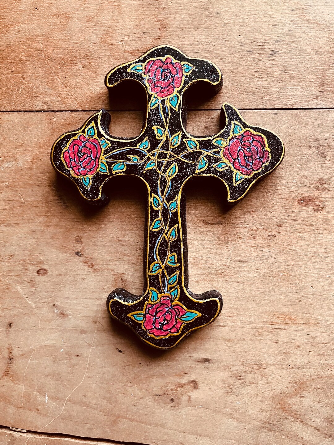 One of a Kind Red Rose Hand Painted Cross, Red Rose Cross, Hand Painted ...