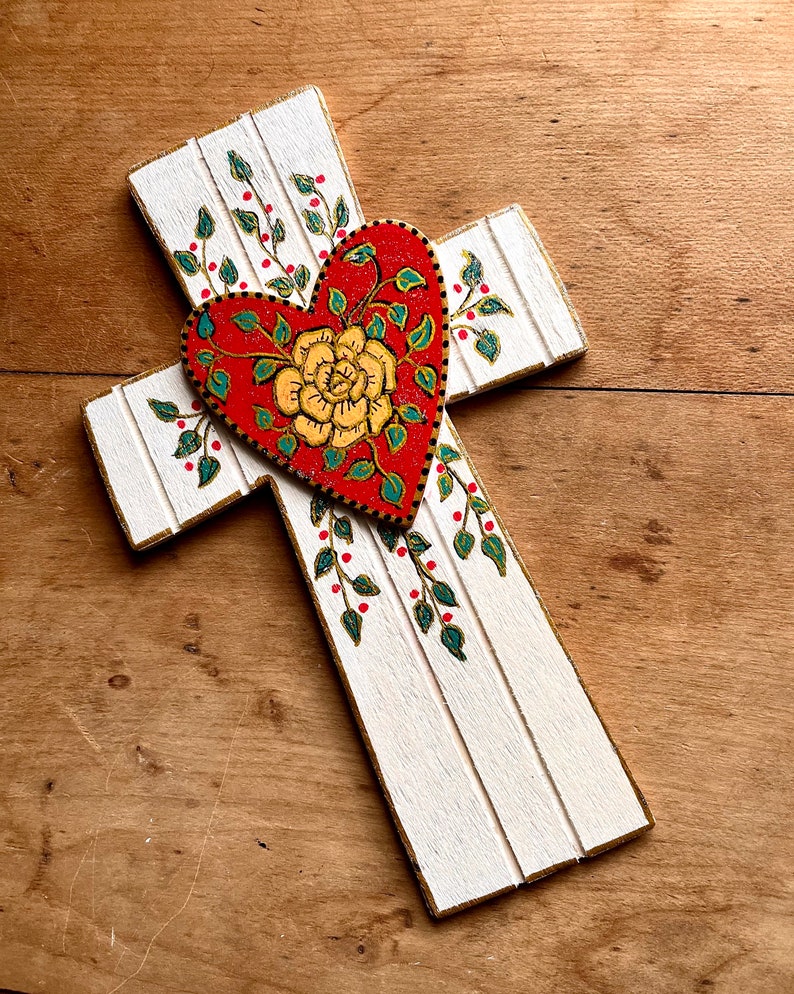 One of a Kind Cross, Hand Painted Wood Cross, Folk Art Cross, Painted ...