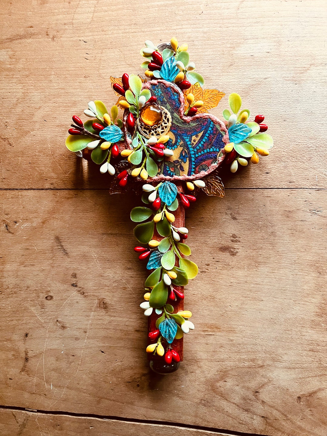 Floral Cross, Heart Cross, Handmade Wall Cross, Embellished Cross ...