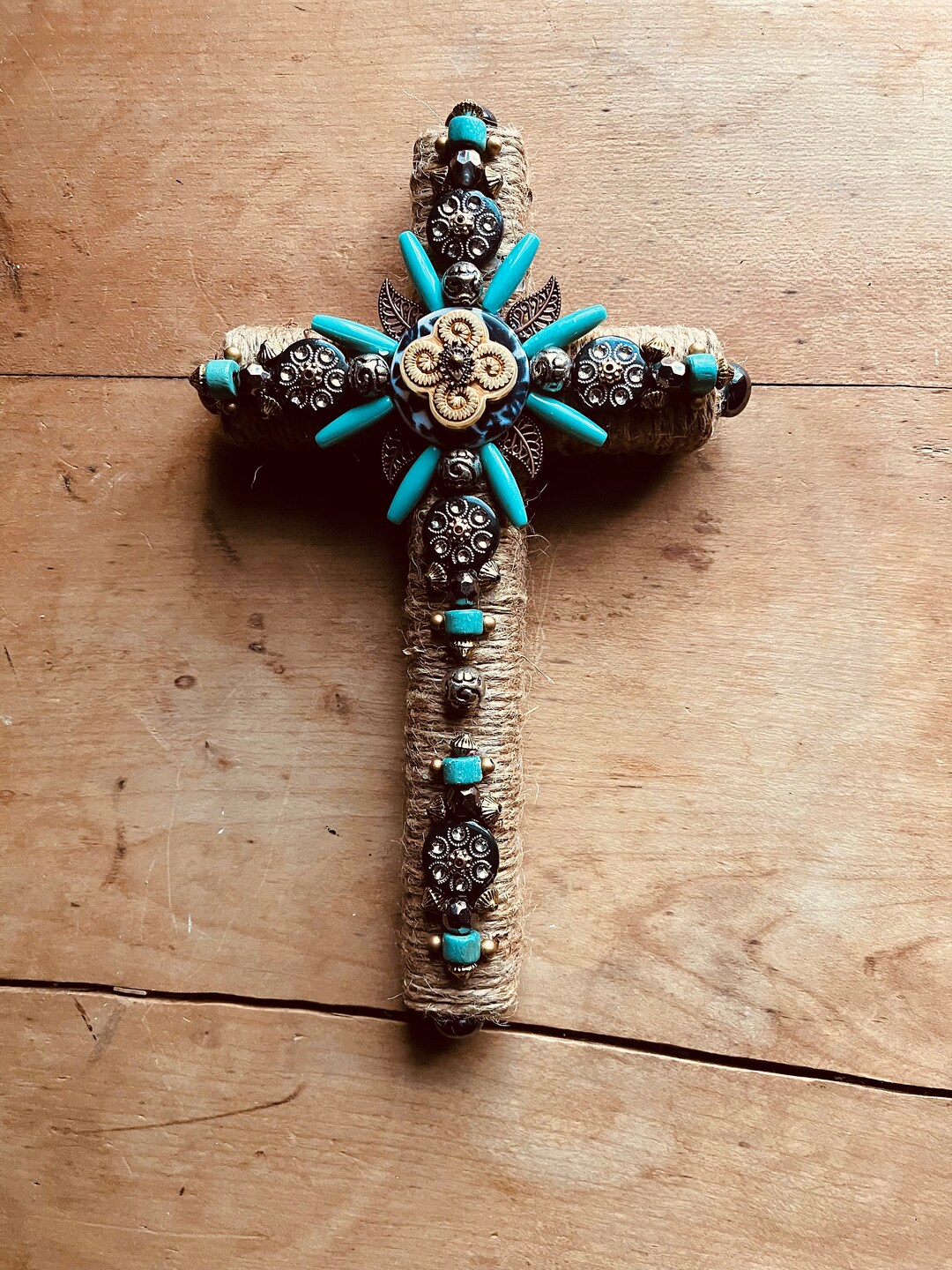 Wall Cross, Wall Decor Cross, Jute Cross, Embellished Cross, Beaded ...