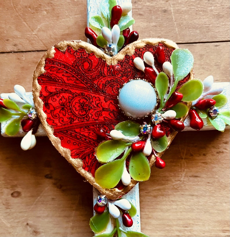 Handmade Heart Cross Wall Decor: Religious Embellished Art - Etsy