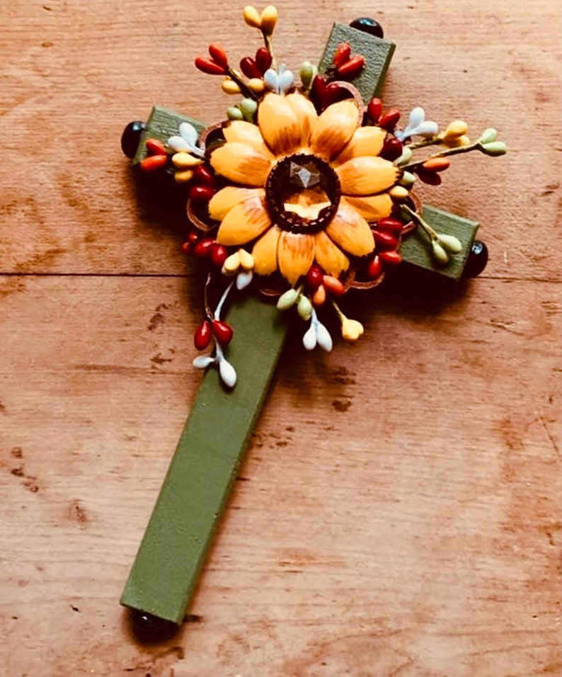 Sunflower Cross, Wall Decor Crosses, Handmade Cross, Floral Cross ...