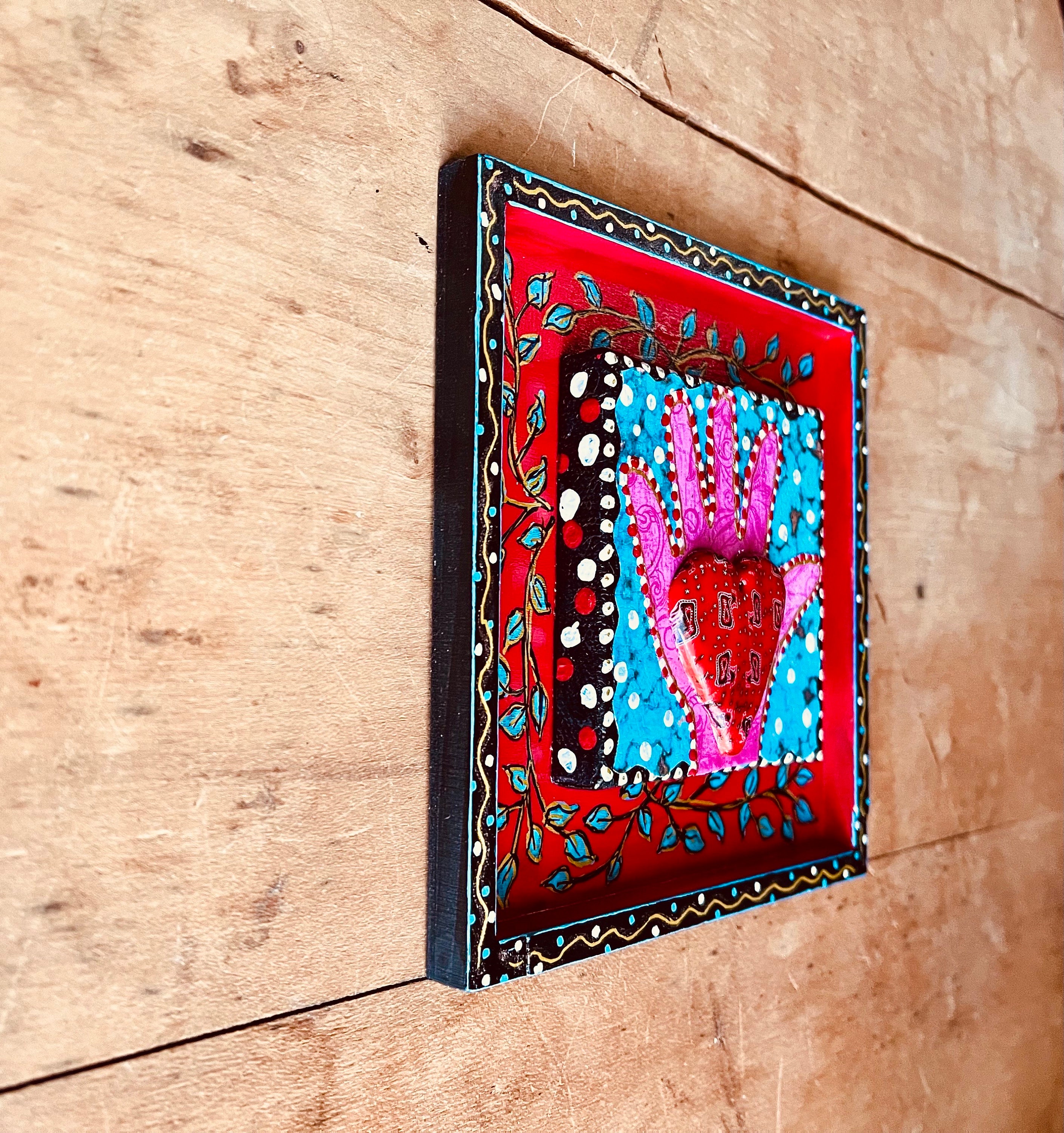 Hand-painted Heart in Hand Folk Art - Framed Recycled Media - Etsy