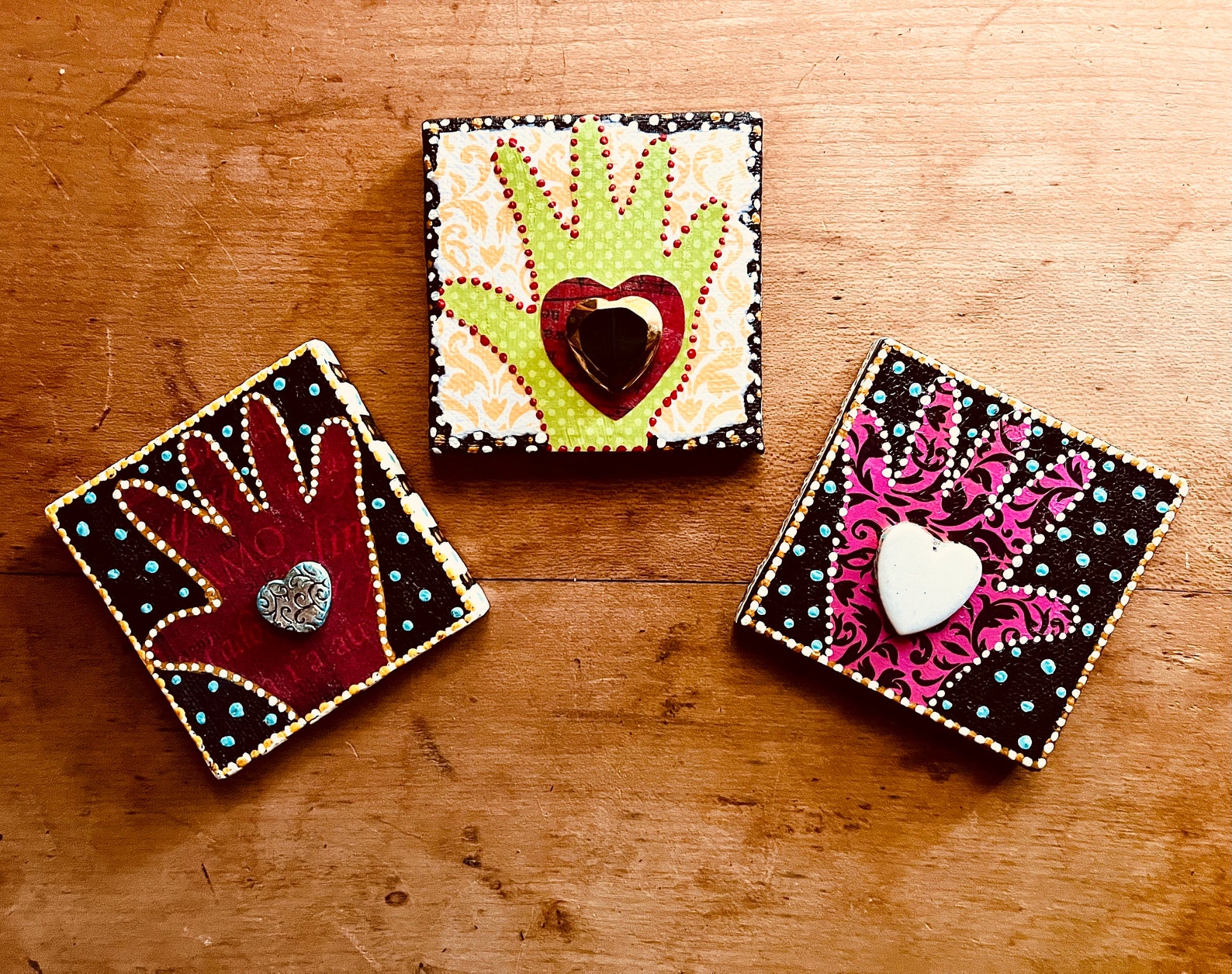 Heart in Hand Folk Art Painting: Mixed Media Wall Decor - Etsy