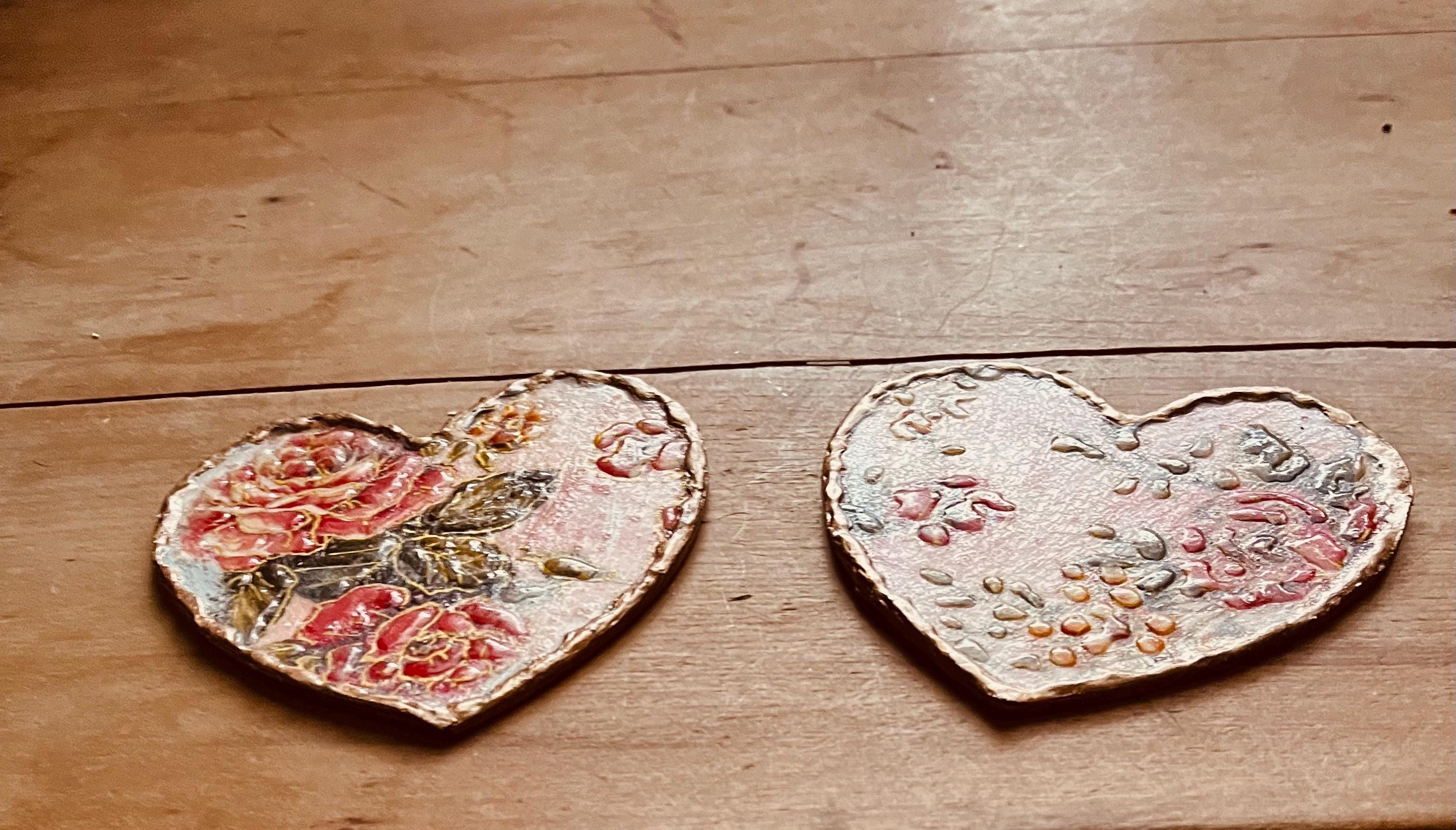 Hearts: Rose Decoupaged Heart Art Choose Which One Left or Right - Etsy