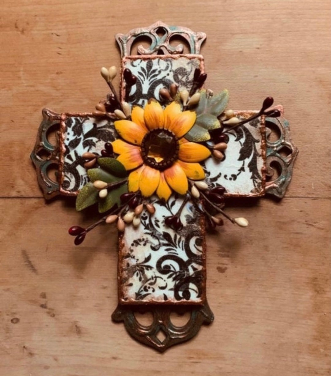 Sunflower Cross, Fall Wall Decor, One of a Kind Floral Cross, Sunflower ...