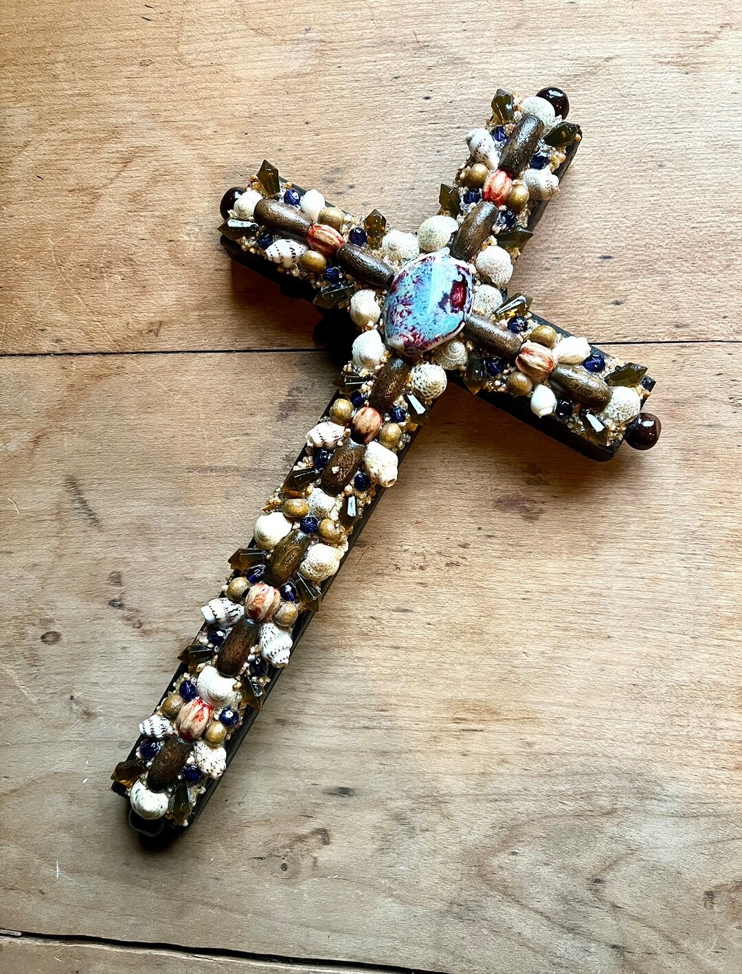 Embellished Shell Cross: Found Object Art, Religious Gift - Etsy