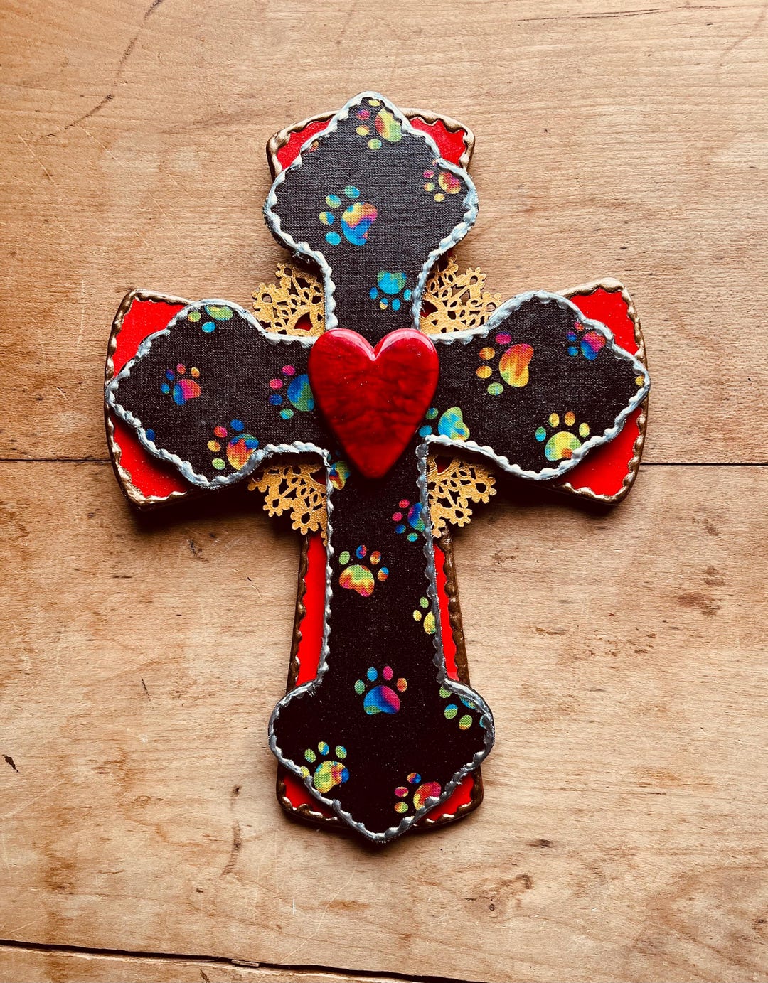 Handmade Pet Memorial Wall Cross: Paw Prints & Heart Decor - Etsy