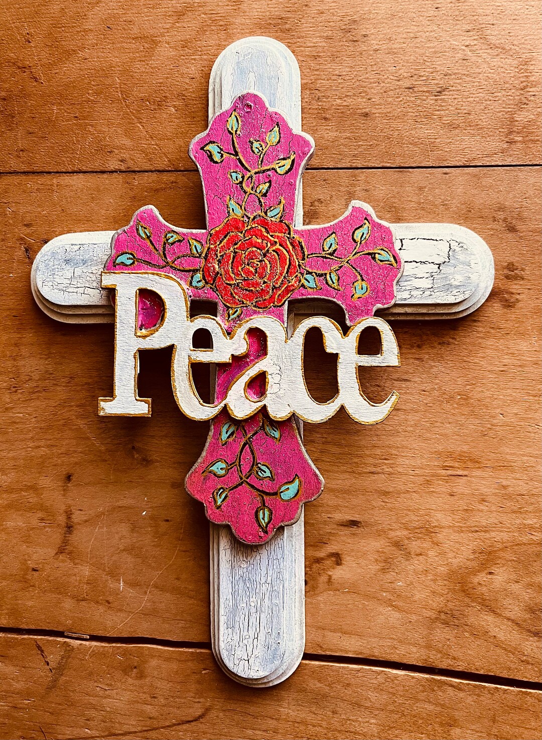 One of a Kind PEACE Cross, Hand Painted Cross, Peace Cross, Peace Gift ...