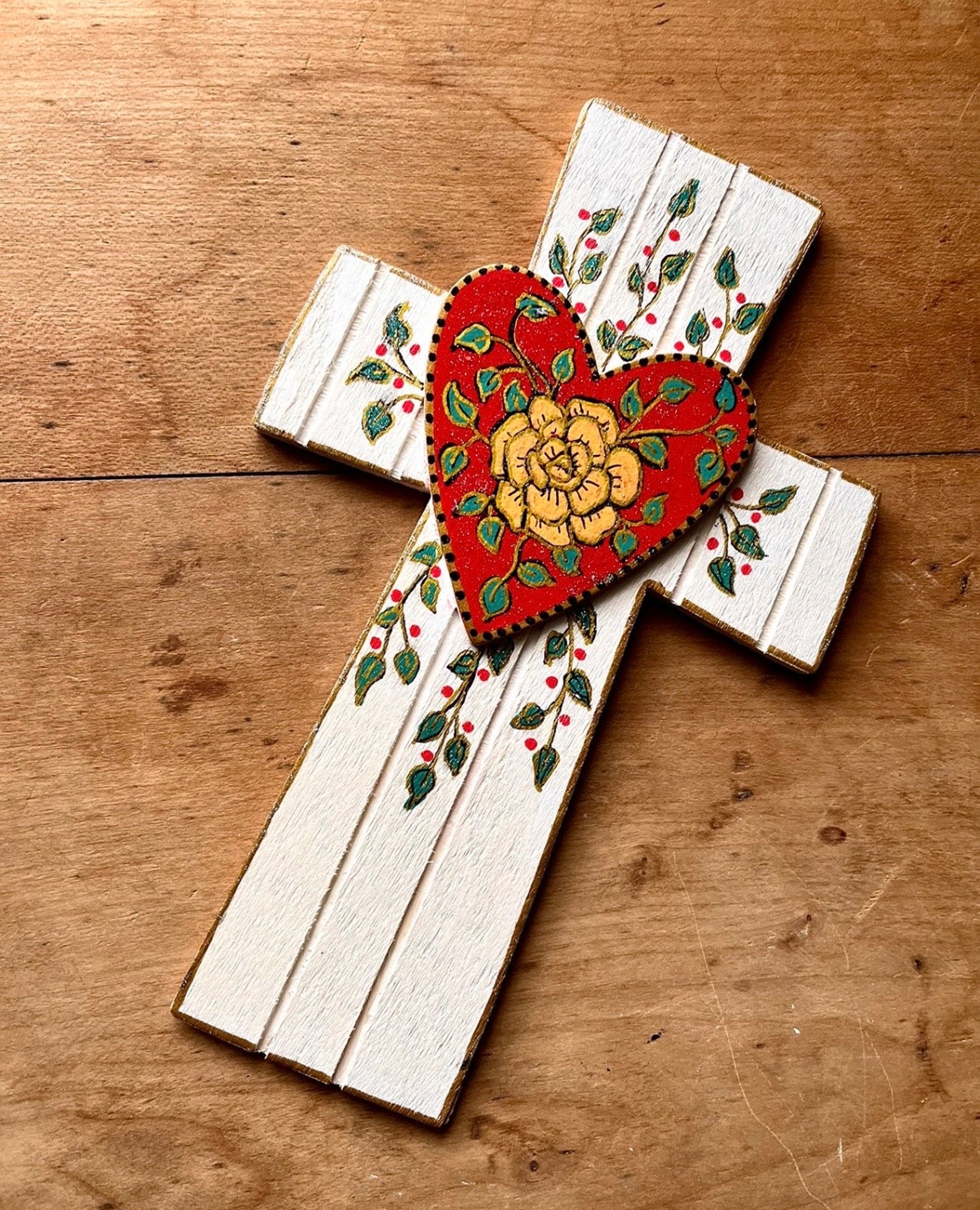 One of a Kind Cross, Hand Painted Wood Cross, Folk Art Cross, Painted ...