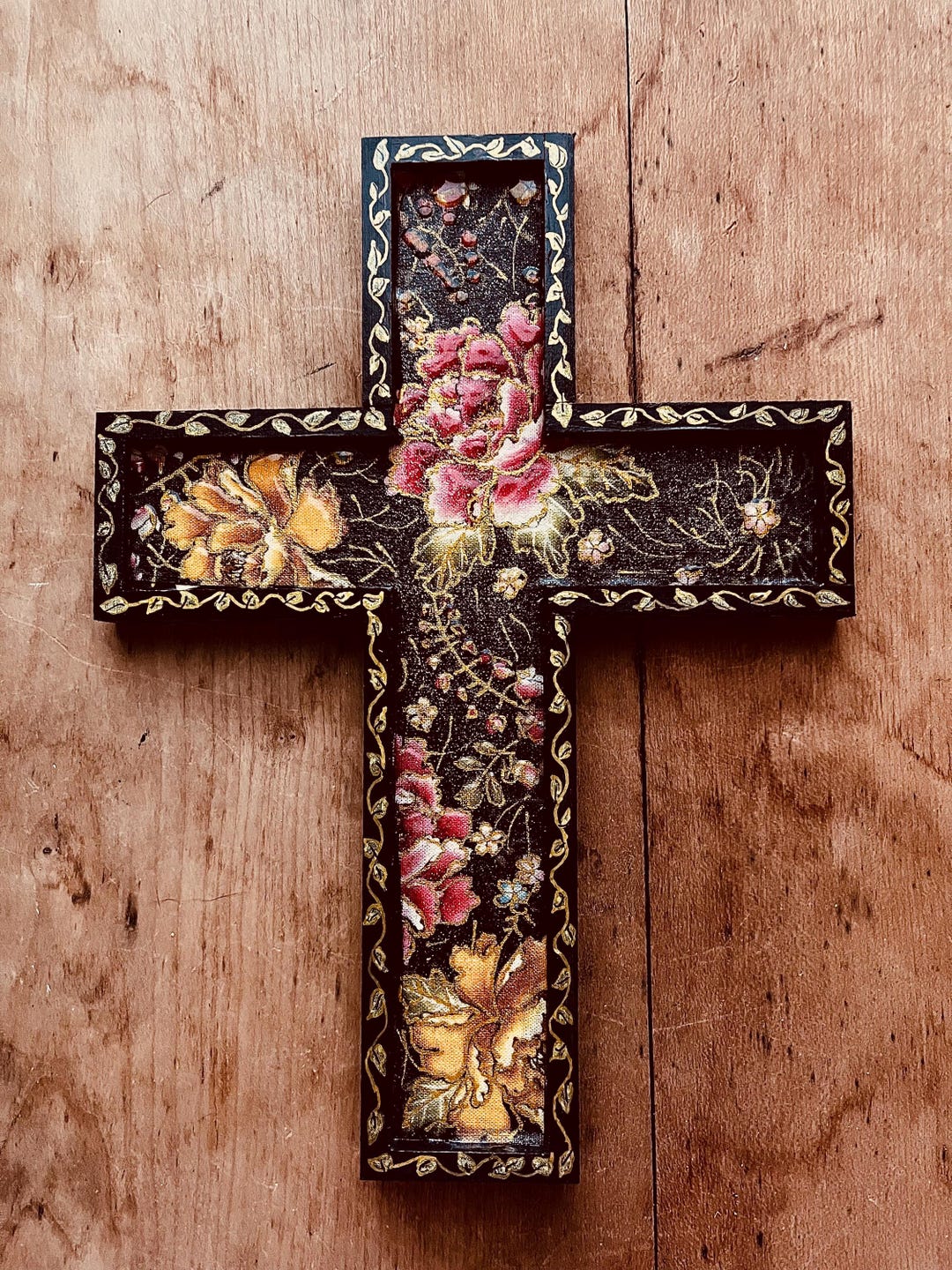 Floral Cross, Wall Cross, Cross Decor, One of a Kind Cross, Crosses ...